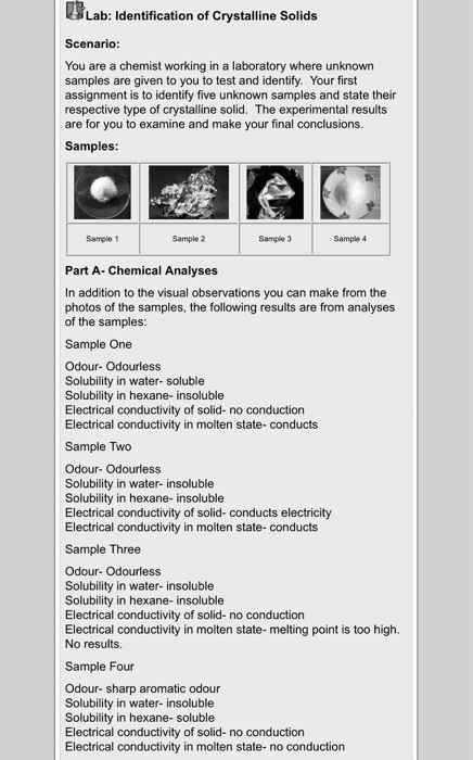 Solved Lab: Identification of Crystalline Solids Scenario: | Chegg.com
