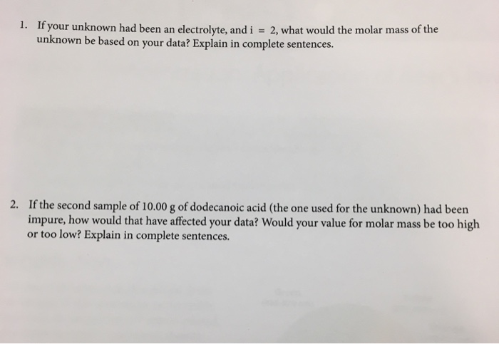 Solved Data Part I: Freezing Point of Pure Solvent Mass of | Chegg.com