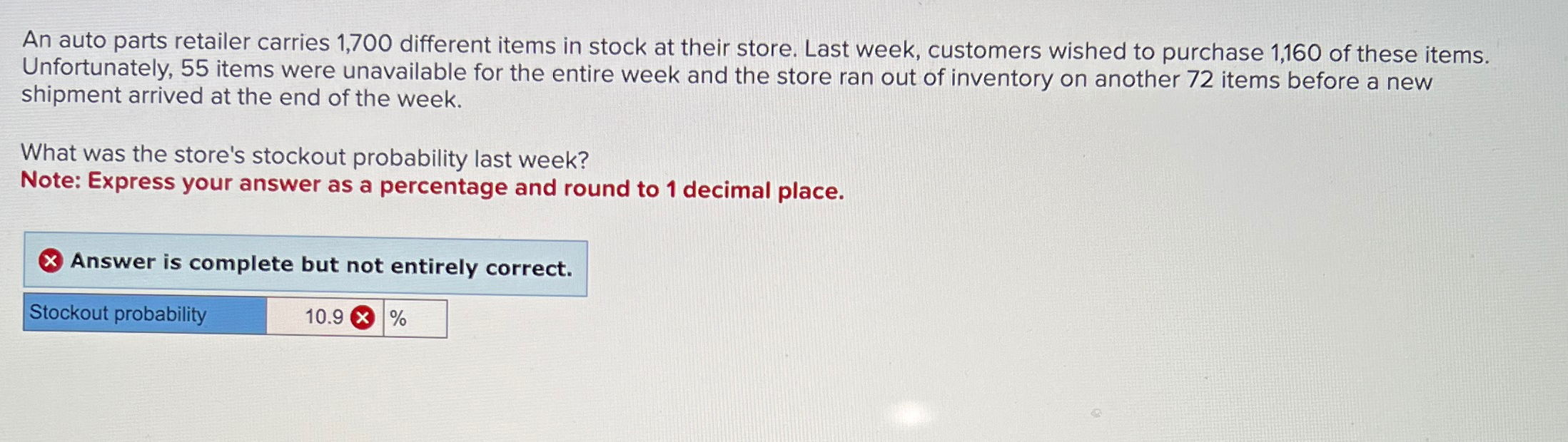 Solved An auto parts retailer carries 1,700 ﻿different items | Chegg.com