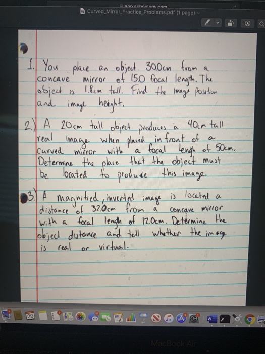 Solved ann school nu com Curved_Mirror Practice_Problems.pdf | Chegg.com
