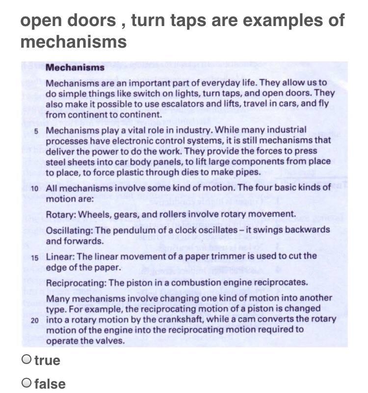 Solved open doors , turn taps are examples of mechanisms | Chegg.com