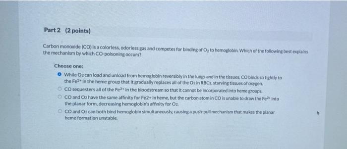 Solved Part 2 (2 points) Carbon monoxide (CO) is a | Chegg.com