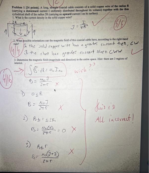 Solved Problem 1 [24 points]. A long, straight conxial cable | Chegg.com