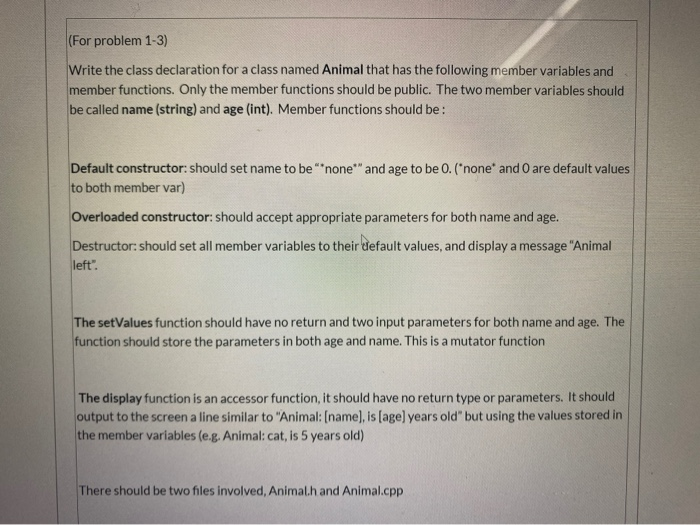 Solved (For problem 1-3) Write the class declaration for a | Chegg.com