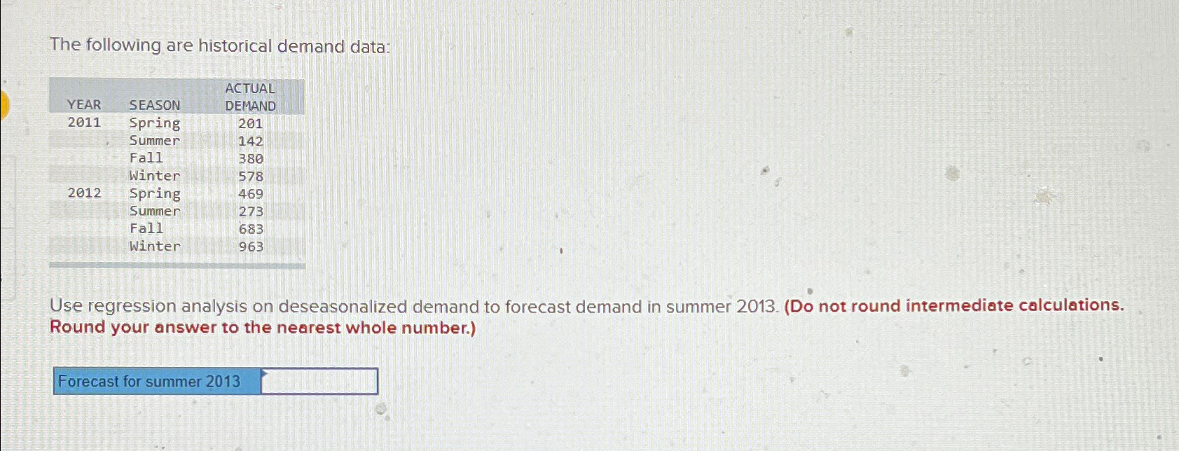 Solved The following are historical demand | Chegg.com