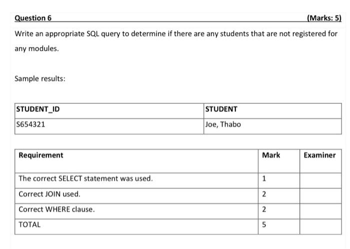 Solved Write an appropriate SQL query to determine if there | Chegg.com