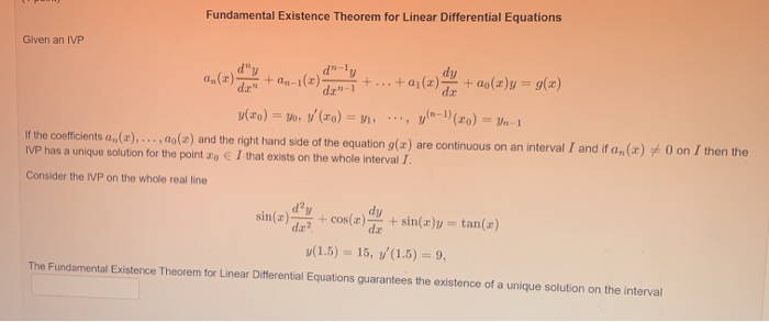 Solved Fundamental Existence Theorem for Linear Differential | Chegg.com