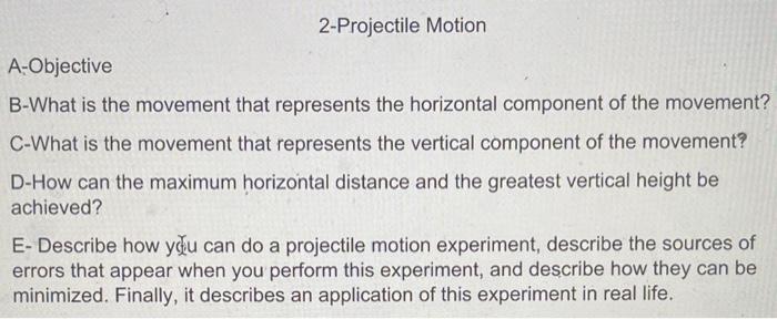 Solved 2-Projectile Motion A-Objective B-What is the | Chegg.com