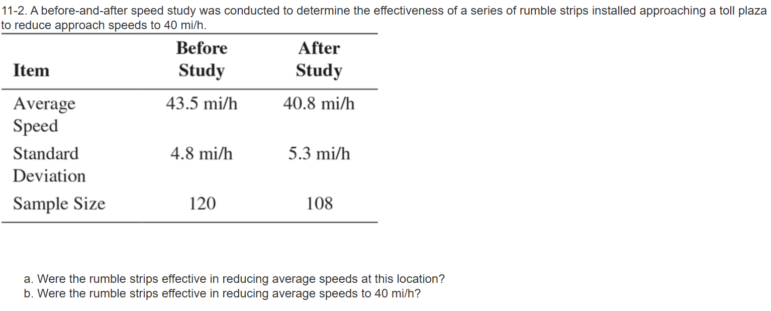 Solved 11-2. ﻿A before-and-after speed study was conducted | Chegg.com