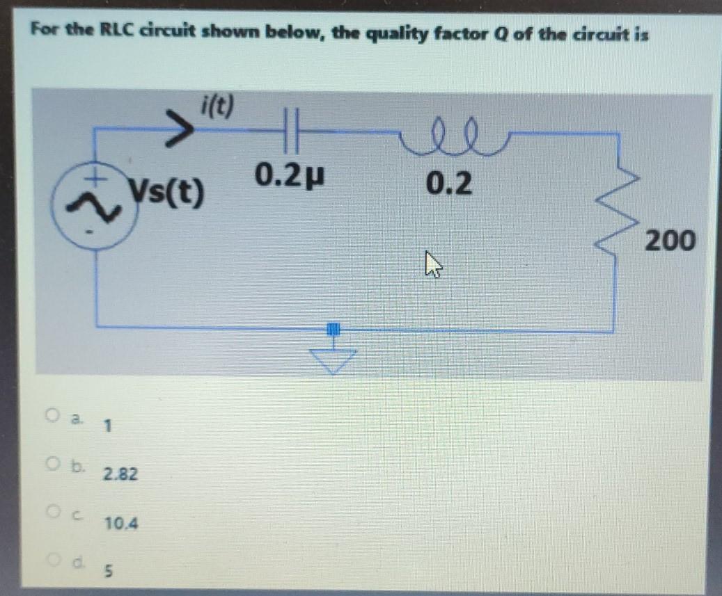 Solved For the RLC circuit shown below, the quality factor | Chegg.com