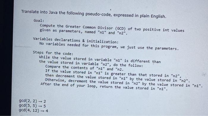 Solved Translate into Java the following pseudo-code, | Chegg.com