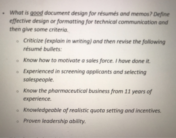 What is good document design for résumés and memos? | Chegg.com
