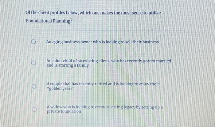 Solved of the client profiles below, which one makes the | Chegg.com