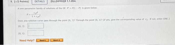 Solved 9. [-/2 Points] A one-parameter family of solutions | Chegg.com