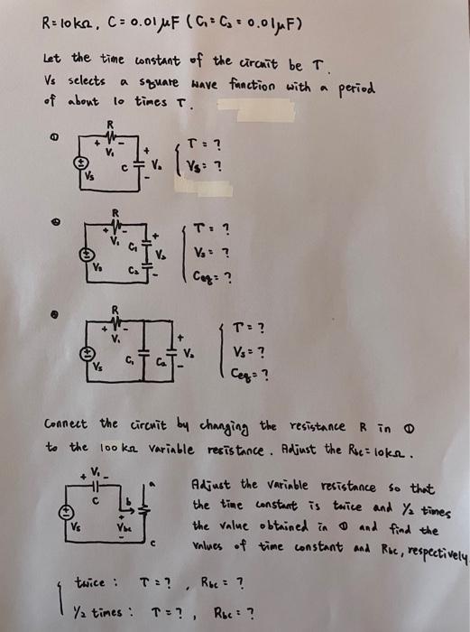 Solved R=10kΩ,C=0.01μF(C1=C2=0.01μF) Let the time constant | Chegg.com