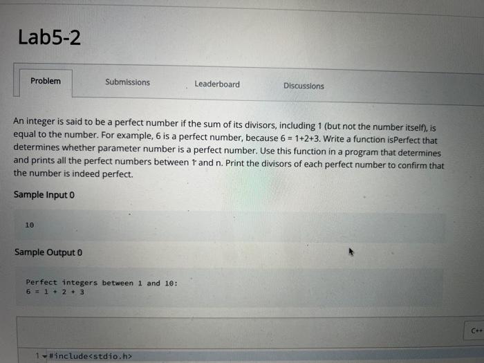 Solved An integer is said to be a perfect number if the sum | Chegg.com