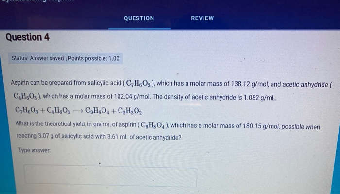 Solved QUESTION REVIEW Question 4 Status: Answer saved | | Chegg.com