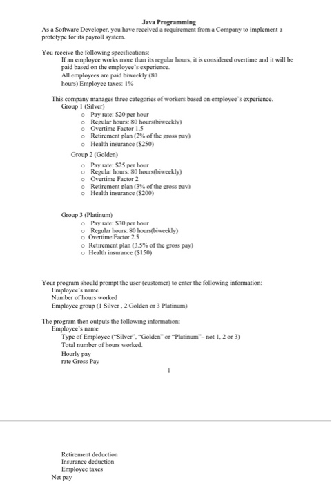 Solved Java Programming As a Software Developer, you have | Chegg.com