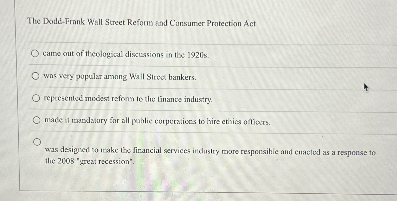 Solved The Dodd-Frank Wall Street Reform and Consumer | Chegg.com