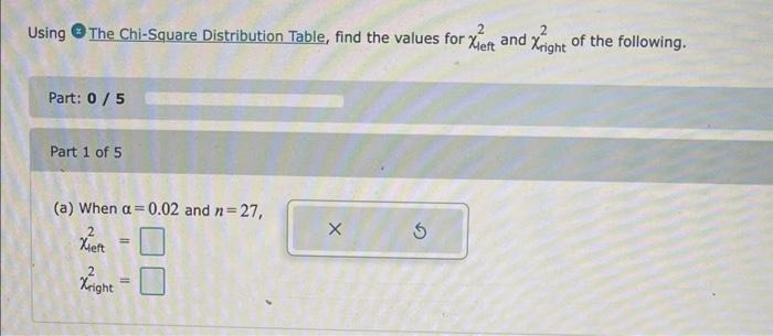 Solved Using ⊗ The Chi-Square Distribution Table, find the | Chegg.com