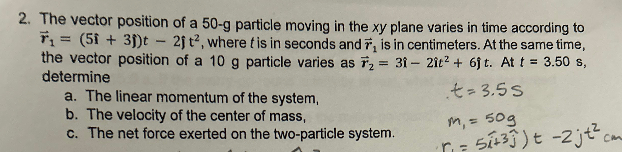 Solved The vector position of a 50-g ﻿particle moving in the | Chegg.com