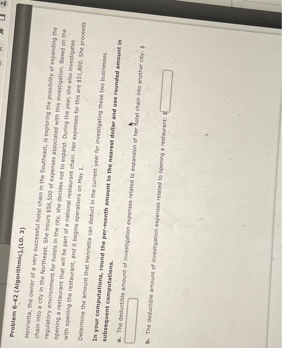 Solved Problem 6-42 (Algorithmic) (LO, 3) Henrietta, the | Chegg.com