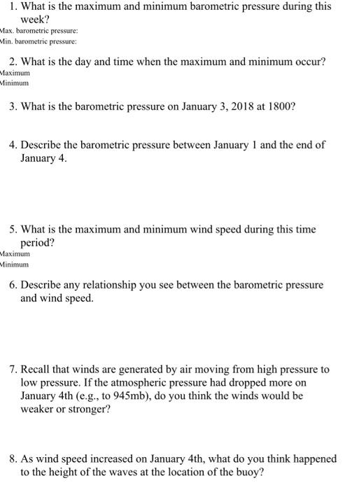 Solved 1. What is the maximum and minimum barometric | Chegg.com