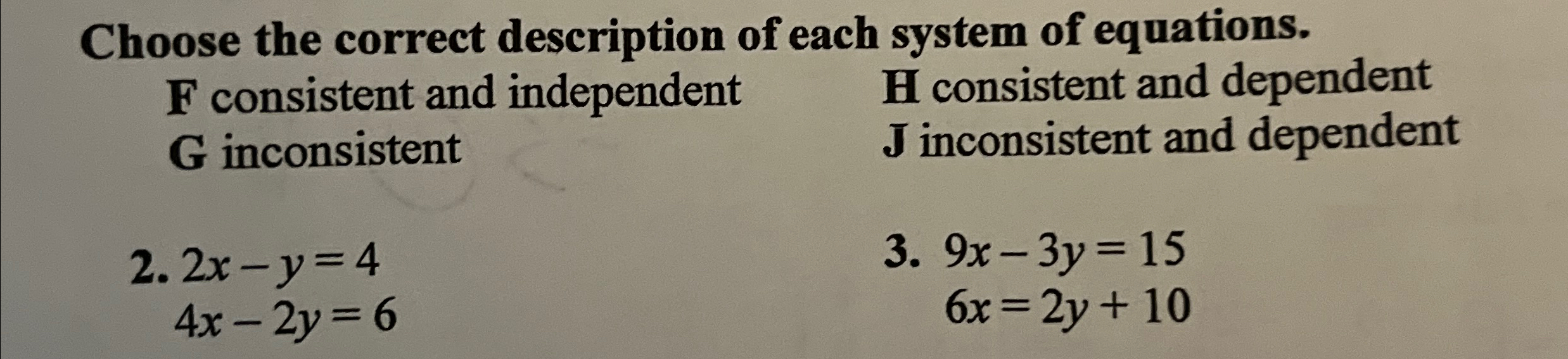 Solved Choose the correct description of each system of | Chegg.com