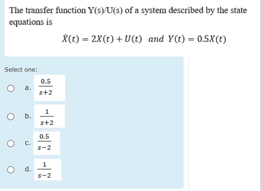 Solved The transfer function YsU(s) ﻿of a system described | Chegg.com