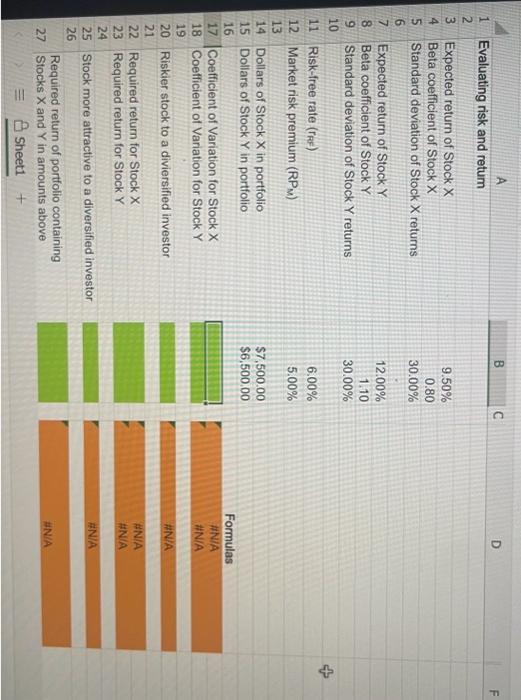 Solved Excel Online Structured Activity: Evalubting risk and | Chegg.com