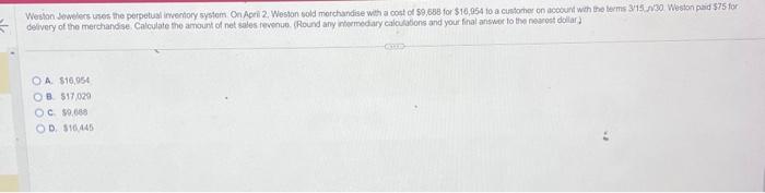 Solved delvery of the merchandse, Catculate the amount of | Chegg.com