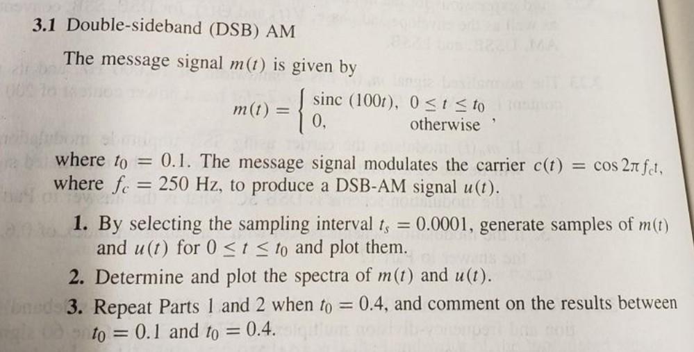 Solved The message signal m(t), which is given in Problem | Chegg.com