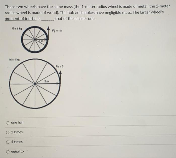 Solved These two wheels have the same mass (the 1-meter | Chegg.com