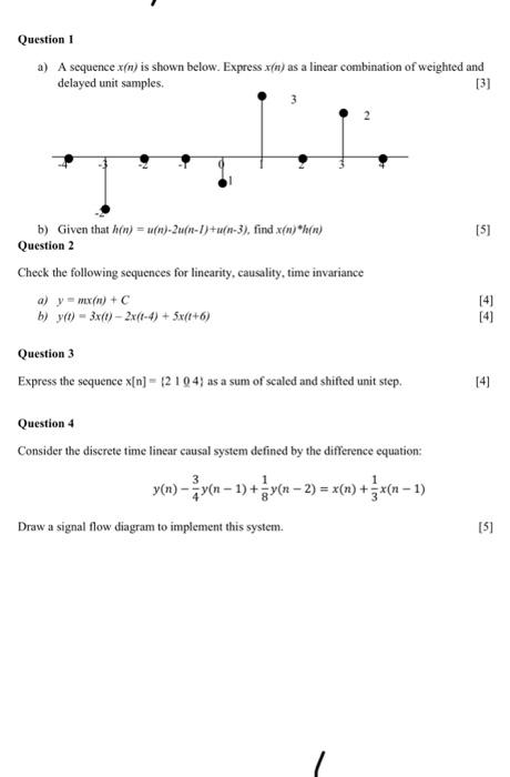Solved a) A sequence x(n) is shown below. Express x(n) as a | Chegg.com