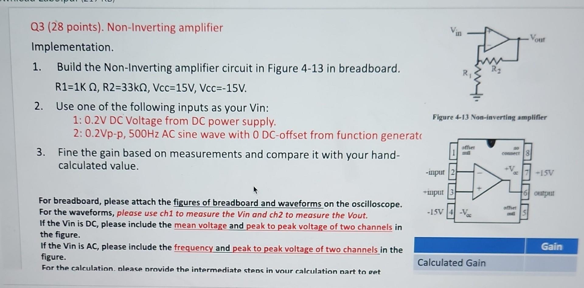 Solved Q3 (28 points). Non-Inverting amplifier | Chegg.com