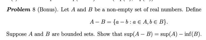 Solved Problem 8 (Bonus). Let A and B be a non-empty set of | Chegg.com