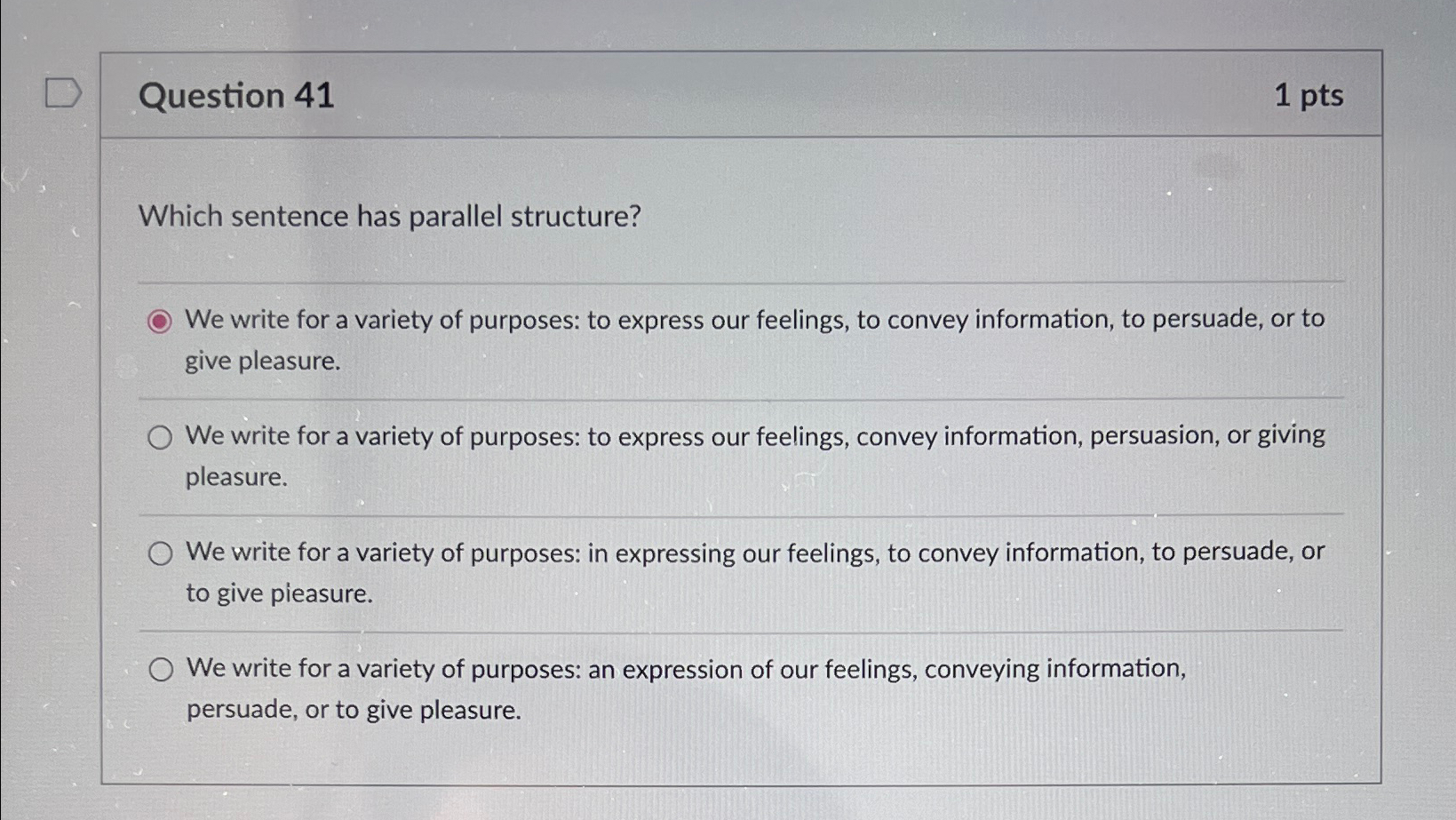 Solved Question 411ptsWhich sentence has parallel | Chegg.com