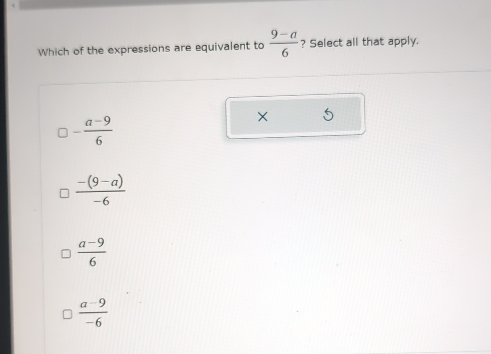 Solved Which of the expressions are equivalent to 9-a6 ? | Chegg.com