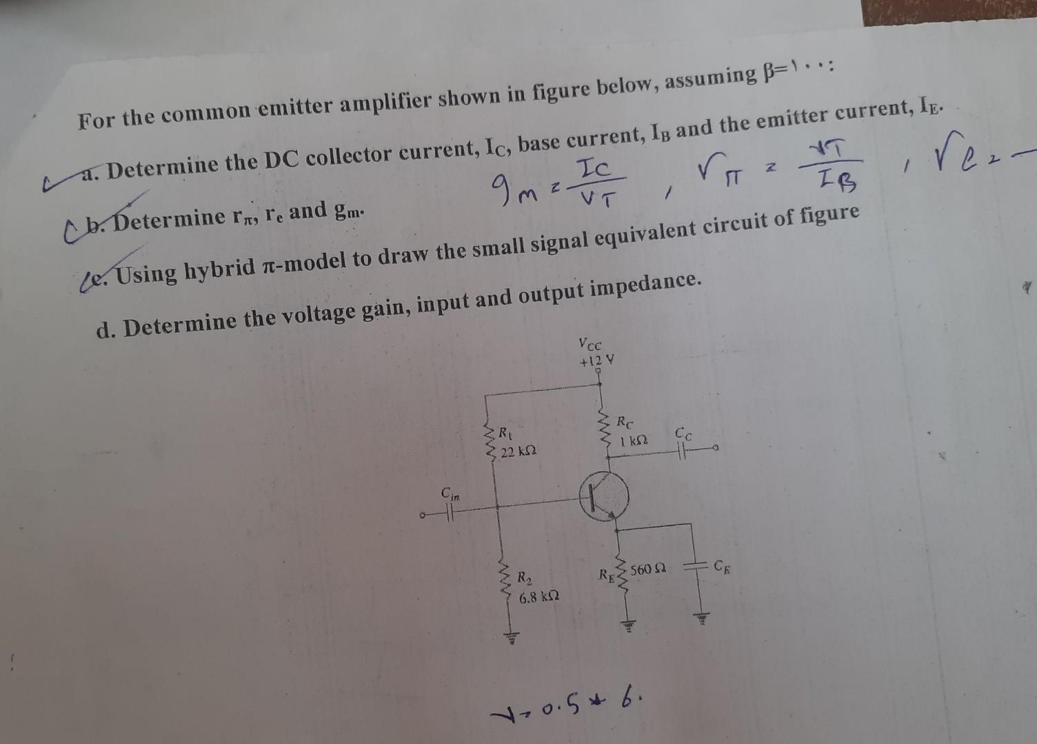 Solved For the common emitter amplifier shown in figure | Chegg.com