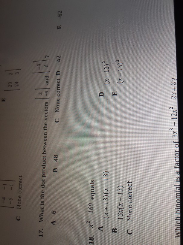 Solved What is the dot product between the vectors and | Chegg.com