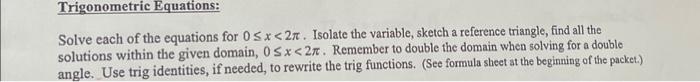 Solved Solve each of the equations for \\( 0 \\leq x