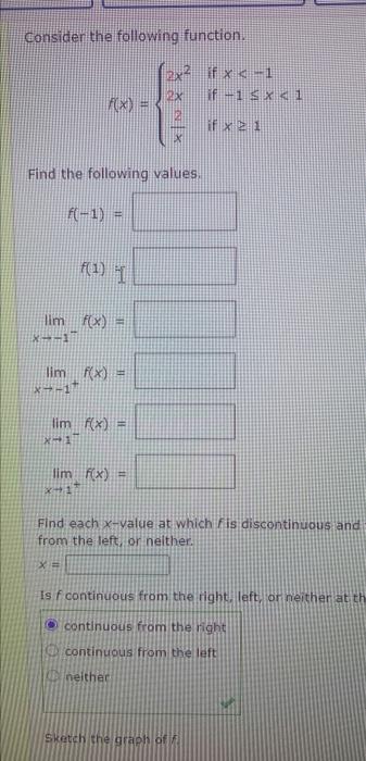 Solved Consider the following function (132 ifx-1 2x if -1 | Chegg.com