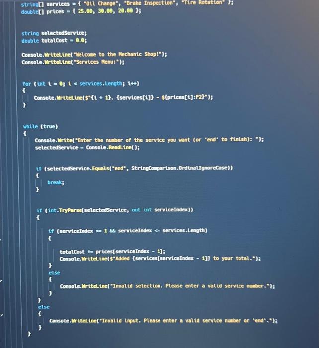 Solved string[] services = f "oti Change", "Brake | Chegg.com