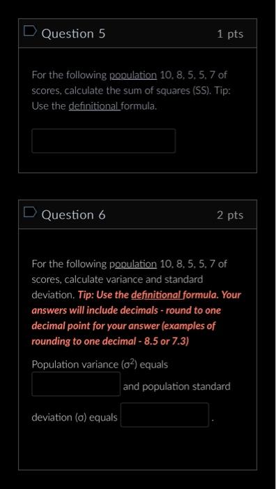 Solved For the following sample 9, 6, 2, 6, 2 of scores, | Chegg.com