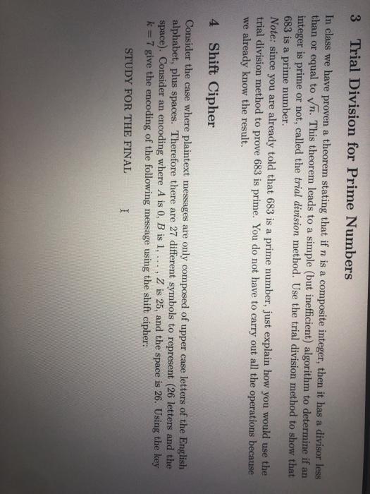 Solved 3 Trial Division for Prime Numbers In class we have | Chegg.com