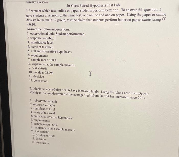 Solved Identify the Following for each Research Question 1. | Chegg.com