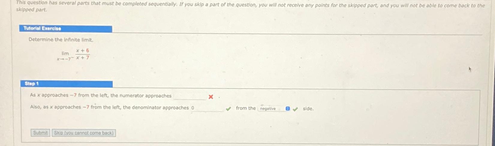 Solved skipped part.Tutorial ExercisoDetermine the infinite | Chegg.com