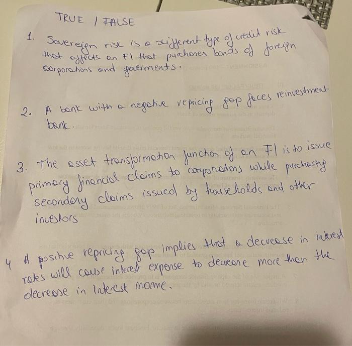 Solved TRUE I FALSE 1. Sovereign effects on El that | Chegg.com