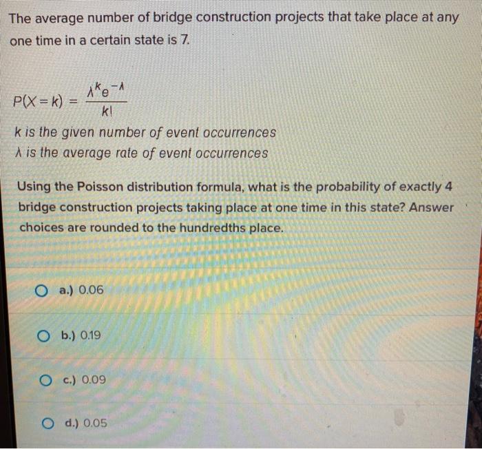 Solved The average number of bridge construction projects | Chegg.com