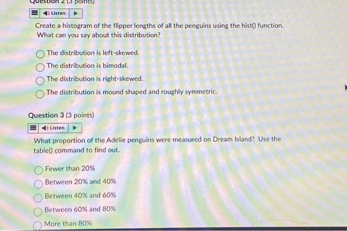 Solved Summarizing Penguin Measurements Today we'll be | Chegg.com